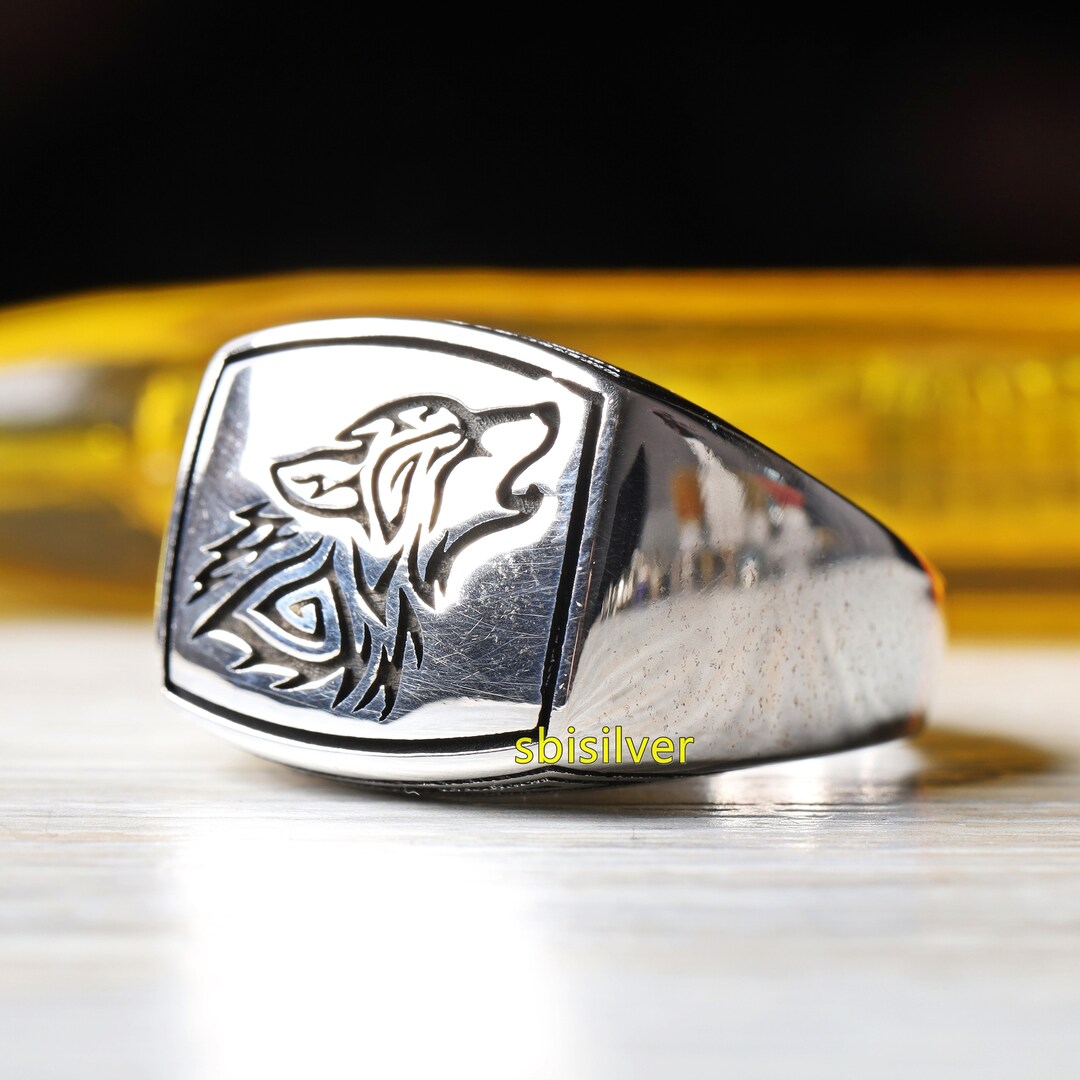 Handmade 925k Sterling Silver Wolf Men's Ring - Etsy