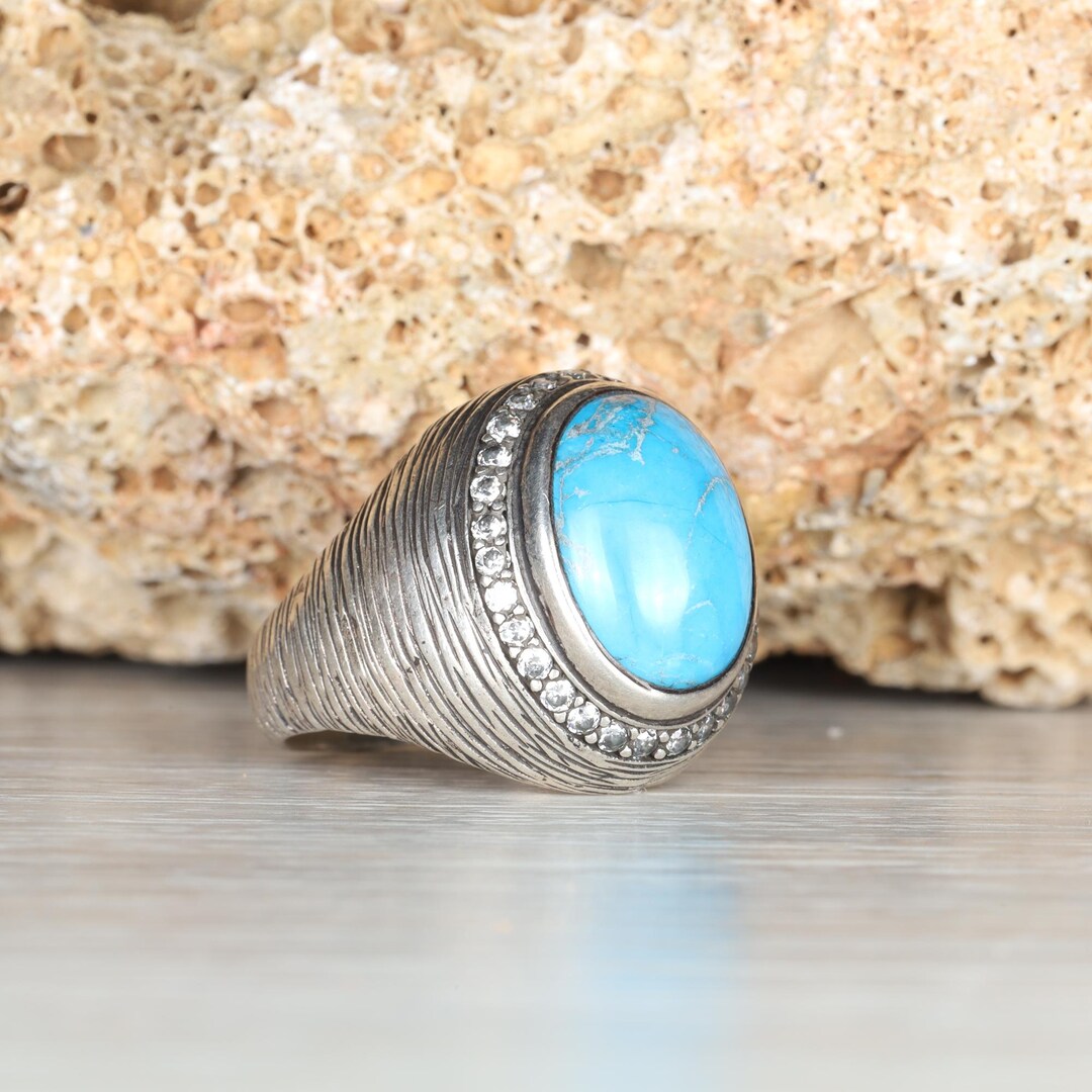 Oval Turquoise Stone , Turkish Jewelry Silver Men Ring Mens Handmade ...