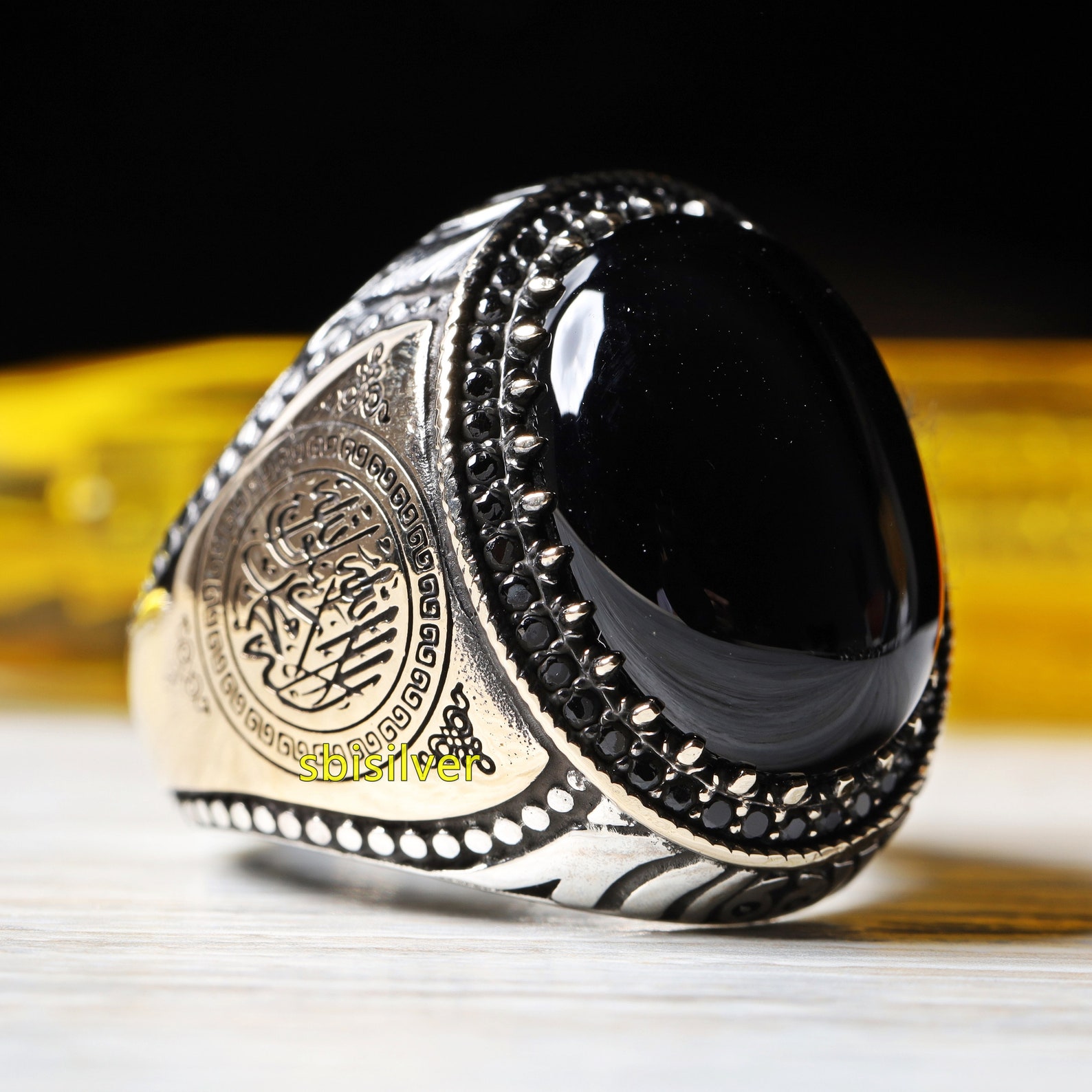 Islamic Sterling 925K Silver Men's Ring Turkish Handmade Jewelry Black ...
