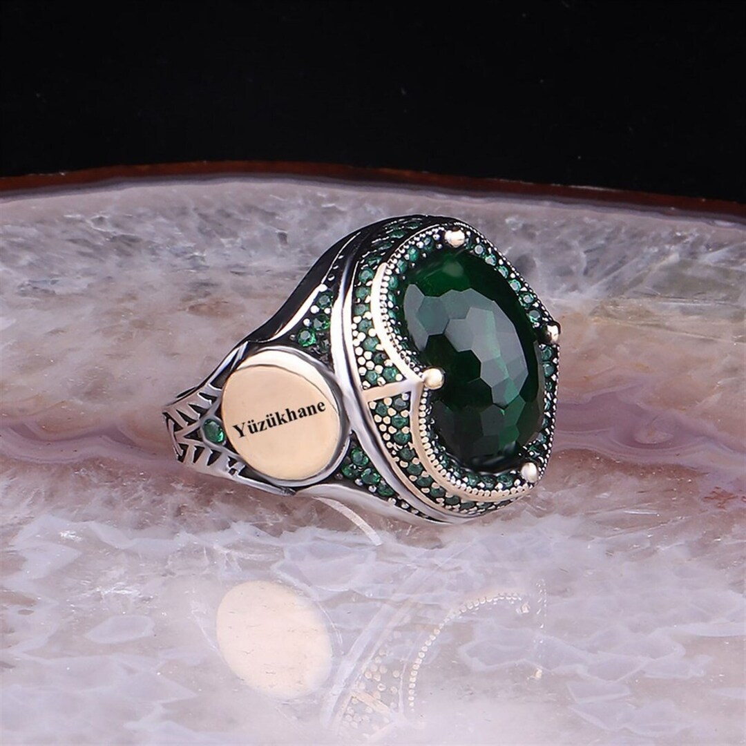 Personalized Name Letter Ring, Handmade Men's Ring, Emerald Men's Ring ...