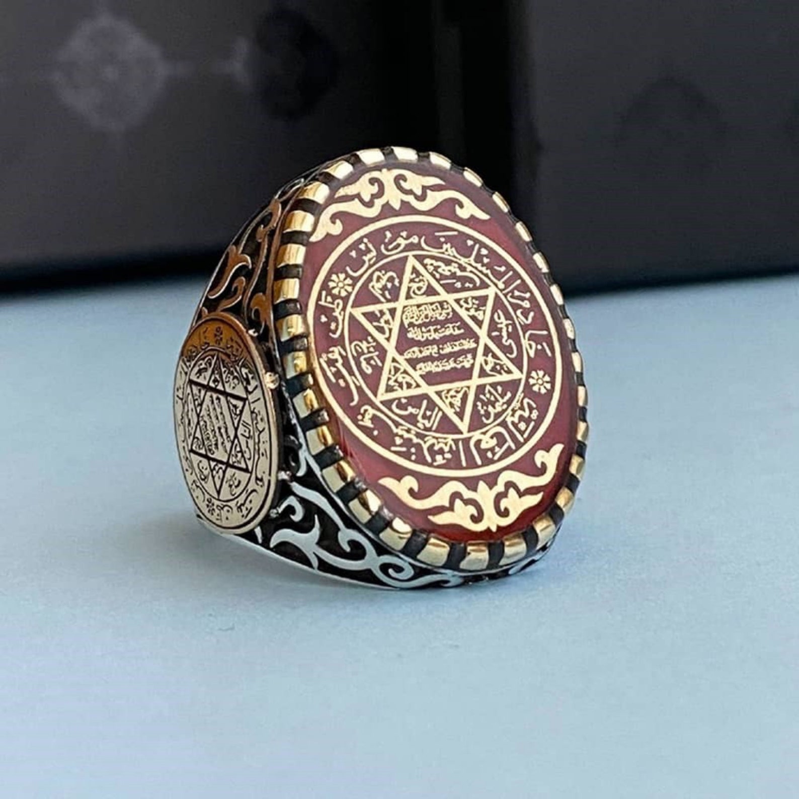 Seal of Solomon Islamic Handmade Jewelry 925 Sterling Silver Mens Ring ...