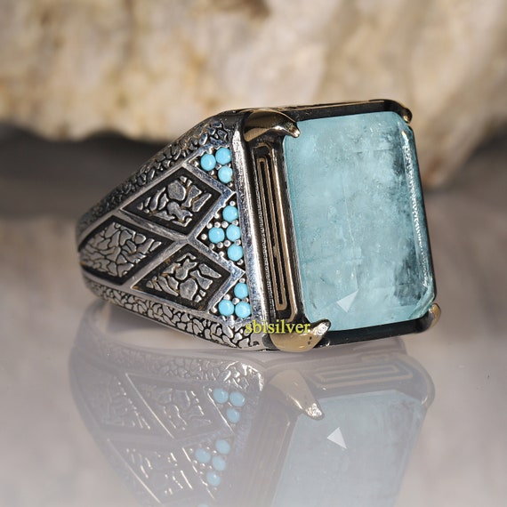 Blue Aquamarine Turquoise Stone Turkish Handmade Jewelry 925 - Etsy
