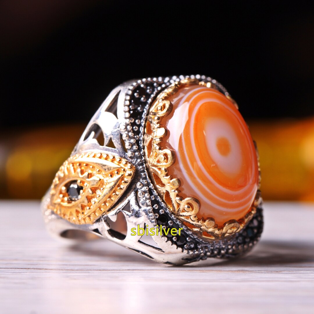 Agate Aesthetic Stone Mens Ring , Colorful Stone Ring Mens Handmade ...
