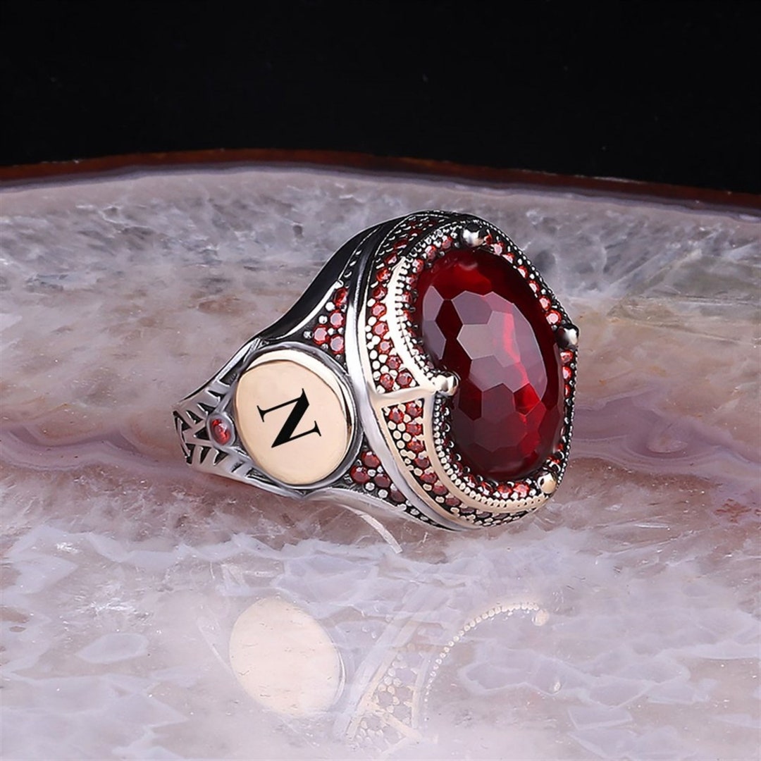 Personalized Name Letter Ring Handmade Men's Ring Ruby - Etsy