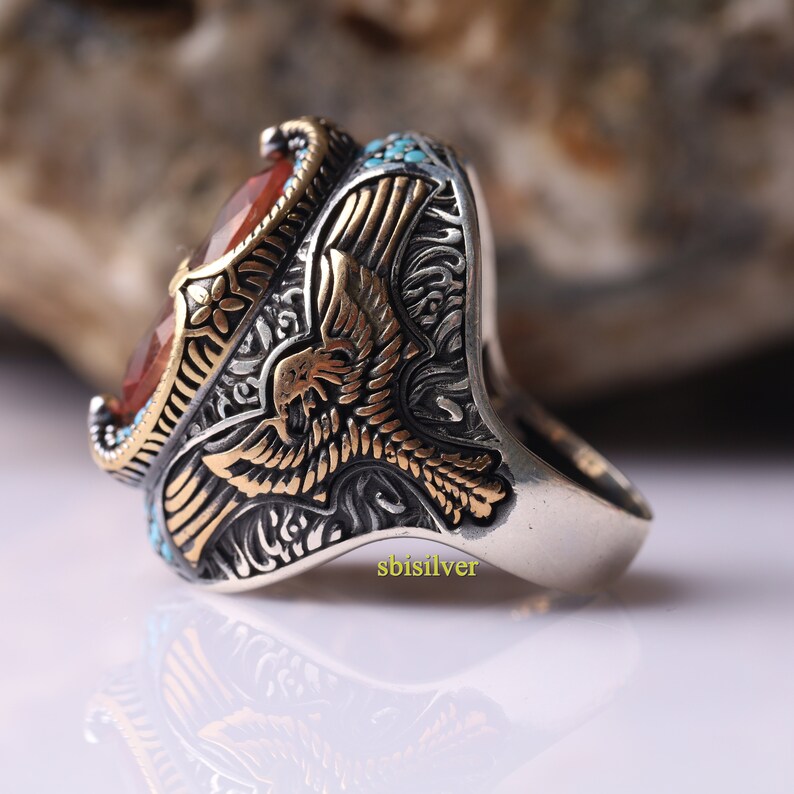 Eagle Alexandrite Turquoise Stone Ring: Turkish Handmade 925k Sterling ...