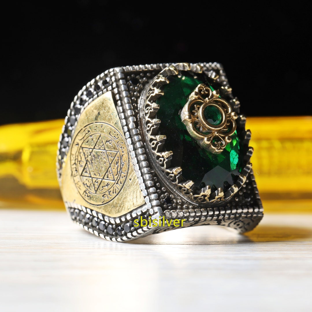 Seal of Solomon Emerald and Onyx Stone Turkish Handmade Jewelry 925 ...