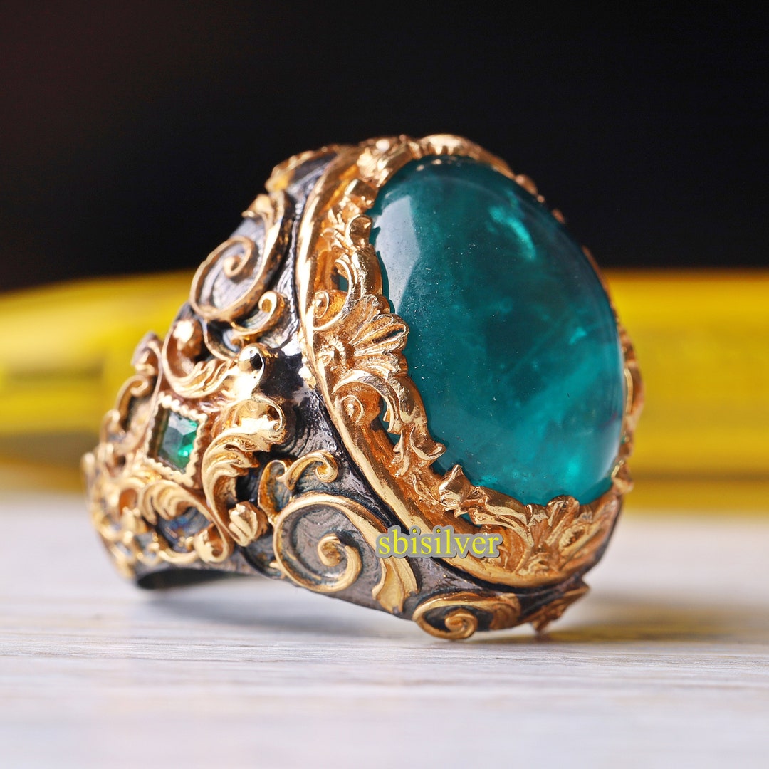 Handmade Sterling Silver Men's Ring: Green Tourmaline Stone - Etsy