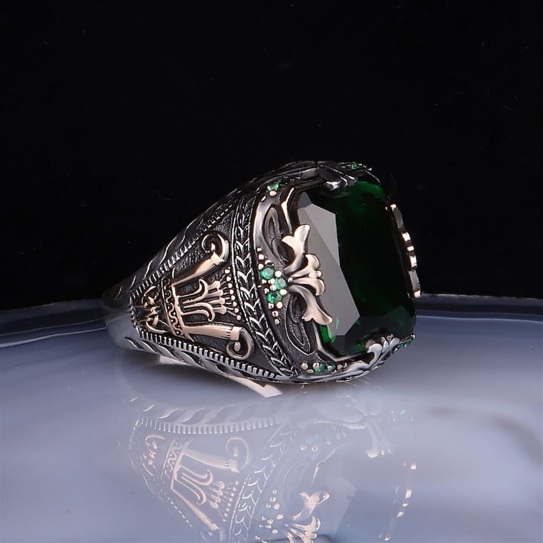 Sterling Silver Green Stone Men's Ring Handmade Turkish Jewelry - Etsy UK