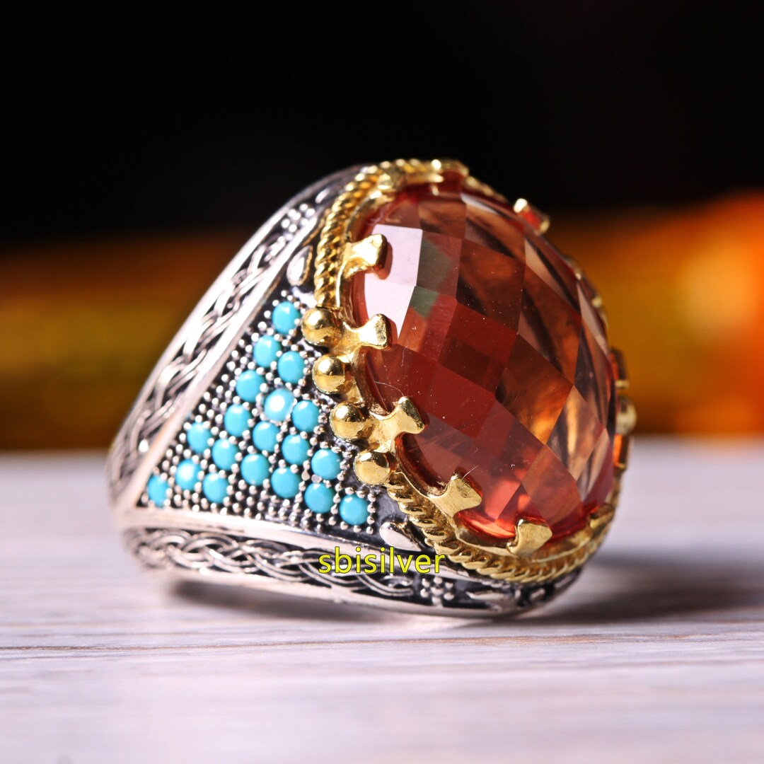 Alexandrite Color Change Turquoise Ring: Sterling Silver Mens Handmade ...