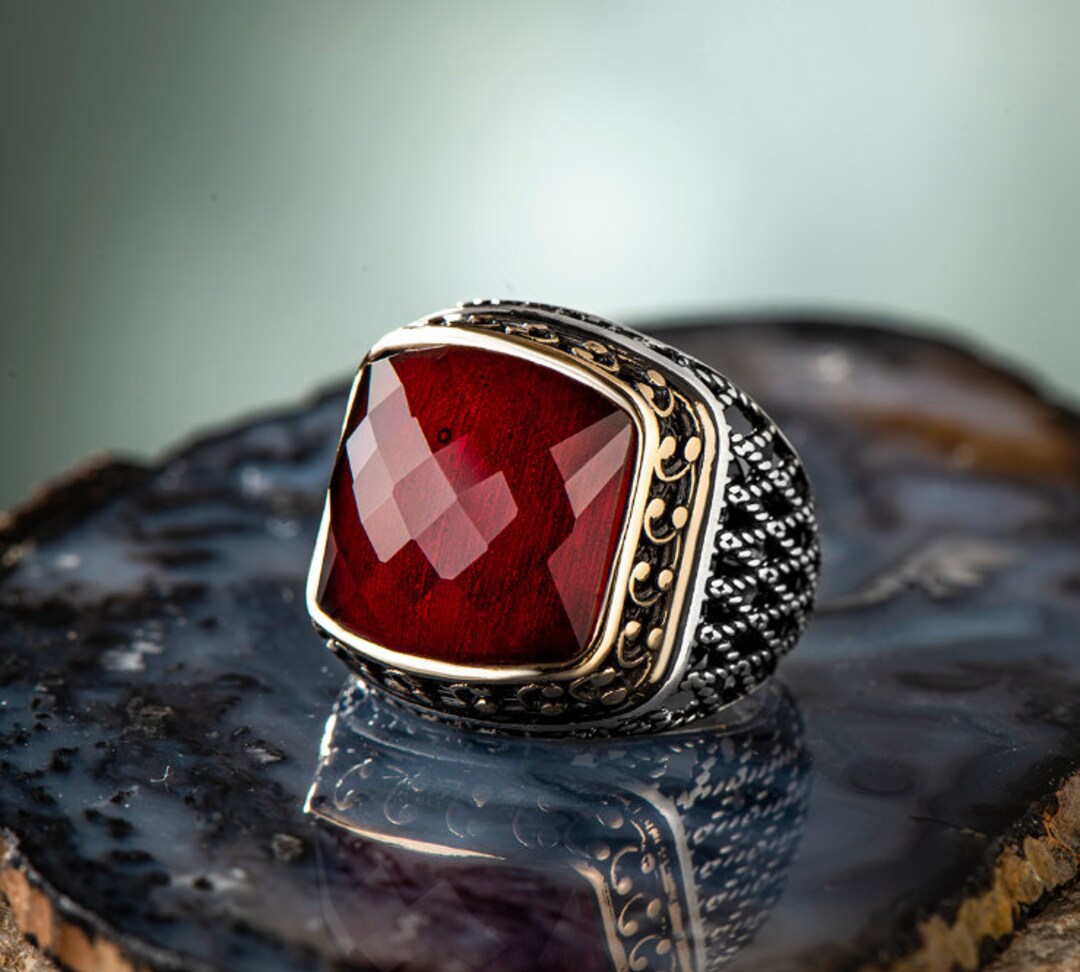Ruby Men's Ring, Handmade Mens Ring, Ottoman Mens Ring, 925 Sterling Silver, Ruby Ring, Turkish ...