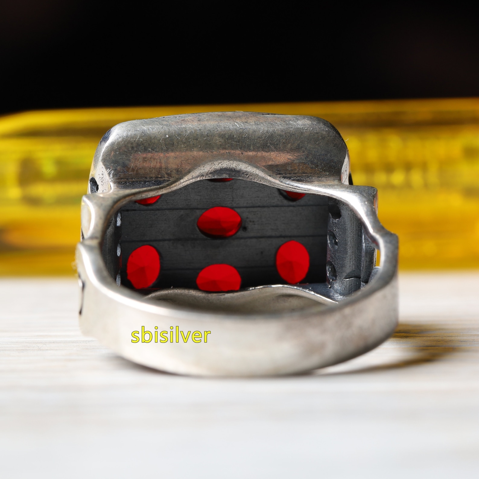 Anillo de plata de ley para hombre: Rubí turco multipiedra hecho a mano ...