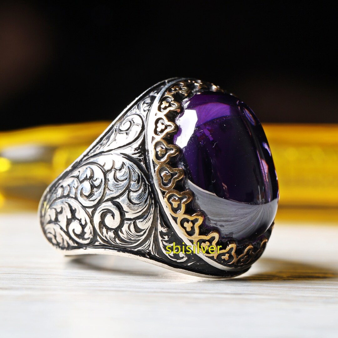 Heavy Purple Amethyst Stone , Turkish Jewelry Silver Men Ring Mens ...