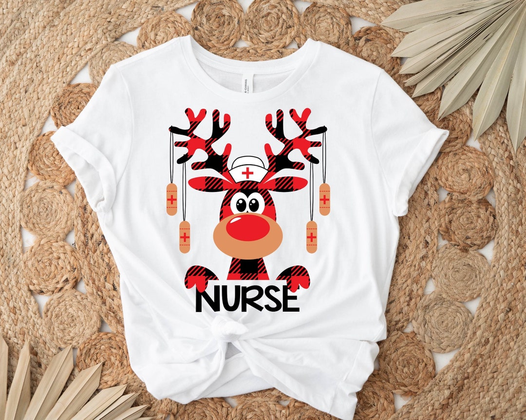 Christmas Nurse Shirt, Plaid Moose Nurse Shirt, Santa Gift for Nurses ...