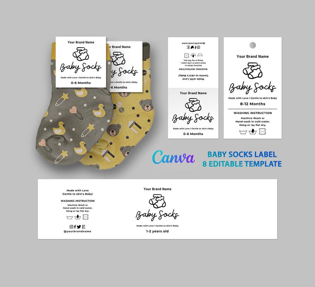 Printable Baby Socks Label, Wrap Around Tags, Knitted Baby Socks Fold ...