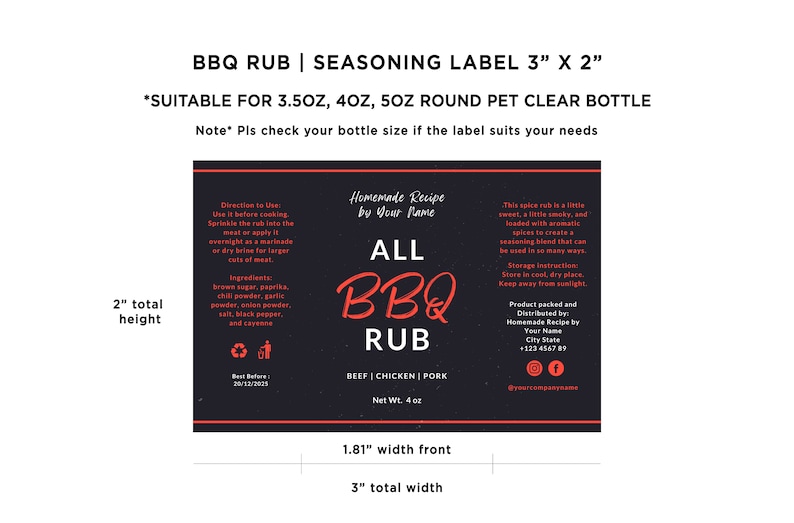 Printable BBQ Rub Wrap Label Sticker BBQ Seasoning 8oz 4oz - Etsy