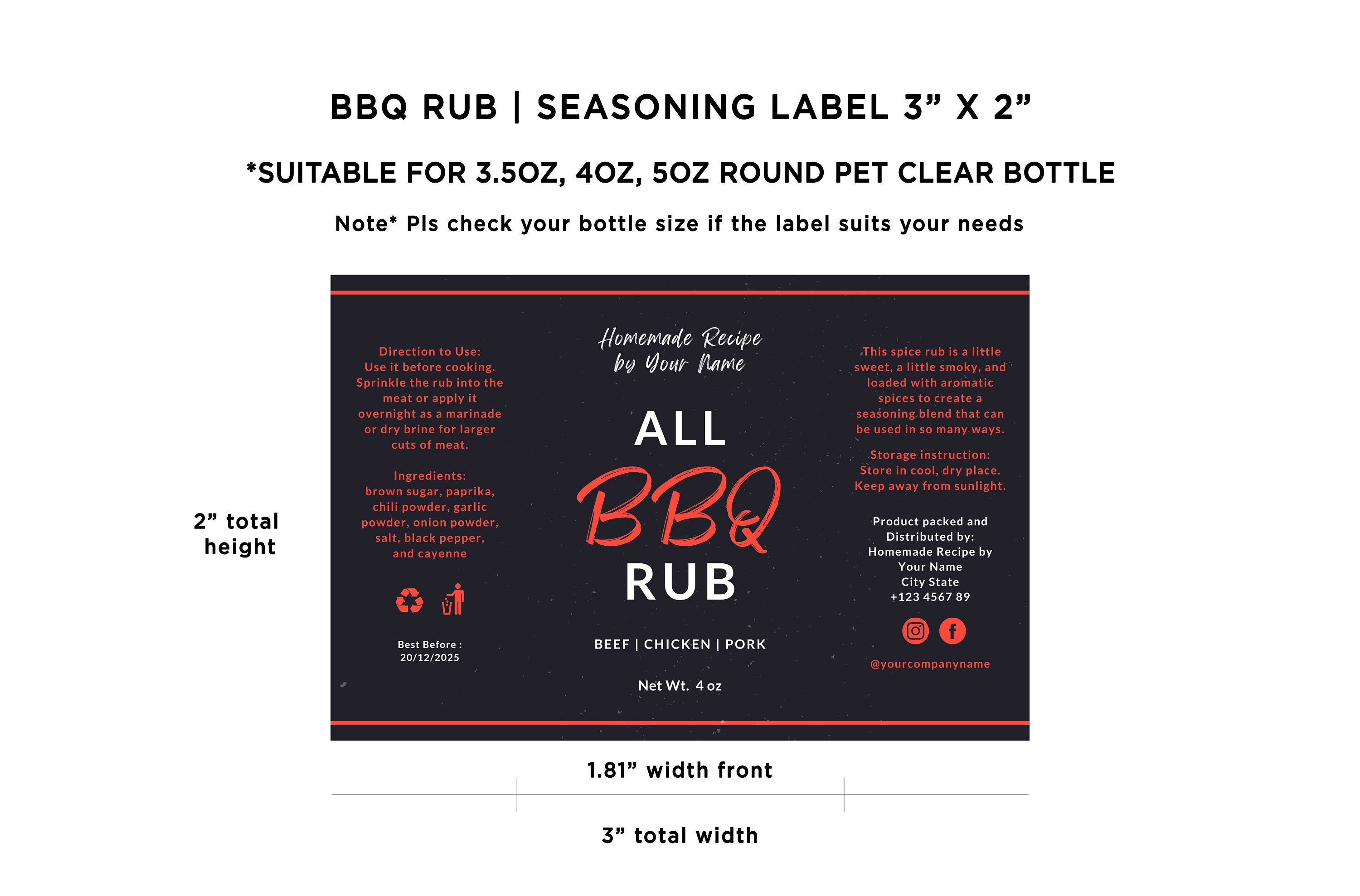 Printable BBQ Rub Wrap Label Sticker BBQ Seasoning 8oz 4oz - Etsy UK