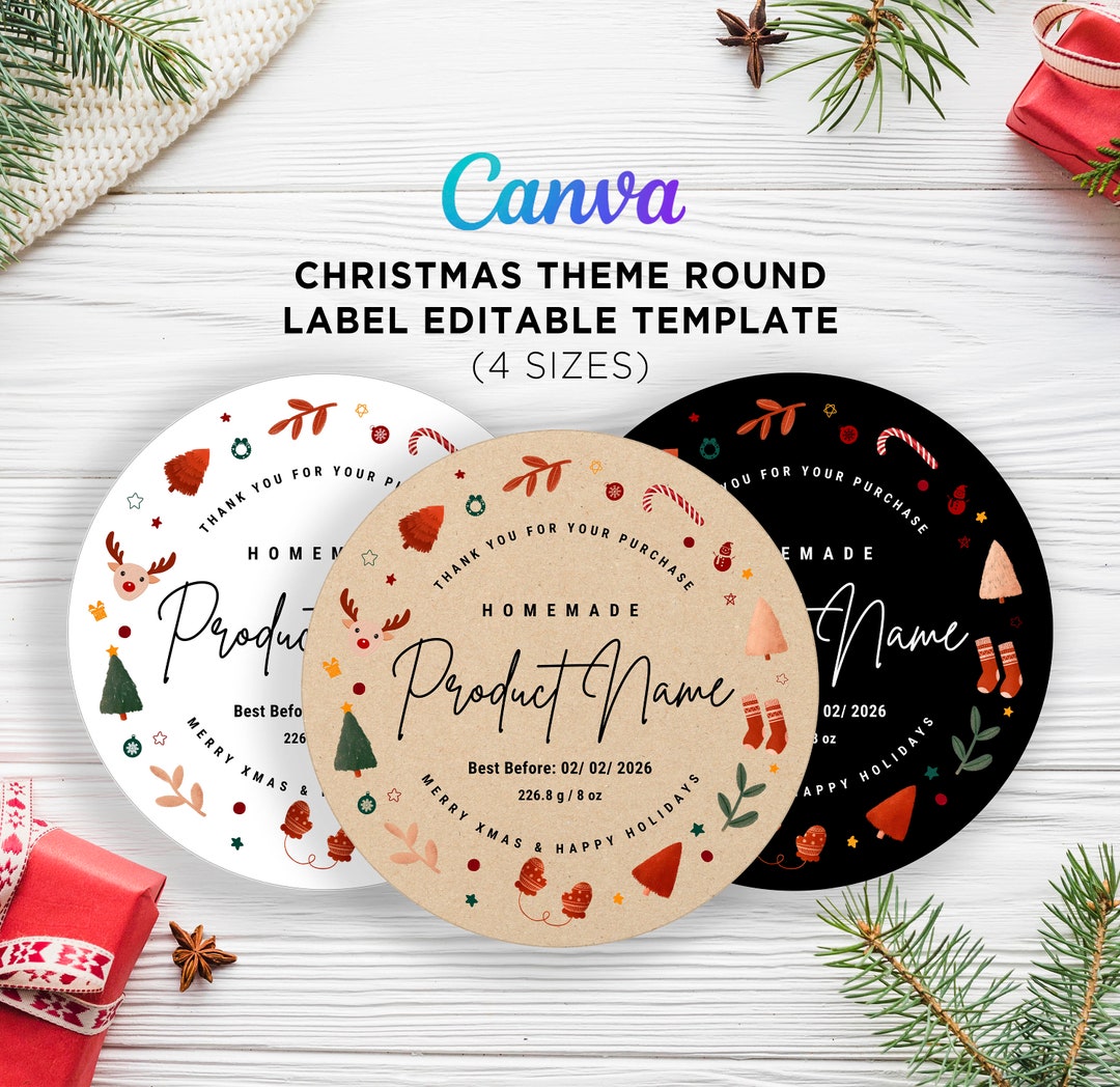 Christmas Theme Round Labels, Printable Christmas Round Tags, Christmas ...
