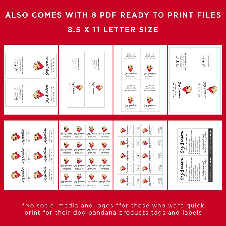 Printable Dog Bandana Label Template DIY Pet Bandana Hang - Etsy