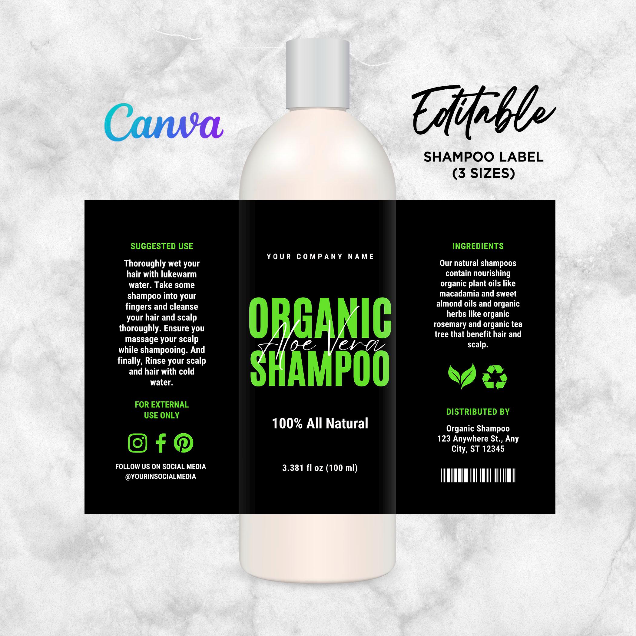 Organic Shampoo Label Template Canva, Editable Hair Care & Cosmetic ...