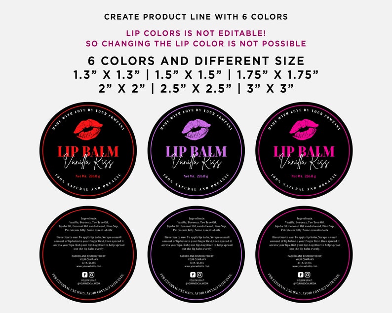 Printable Lip Balm Round Label Sticker, Lip Balm Black Label, Lip Balm ...