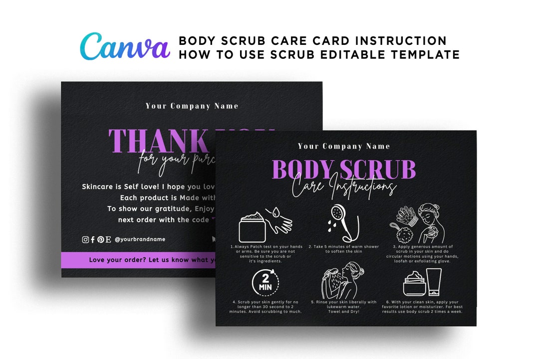 Body Scrub Instruction Card Body Scrub Application Care - Etsy