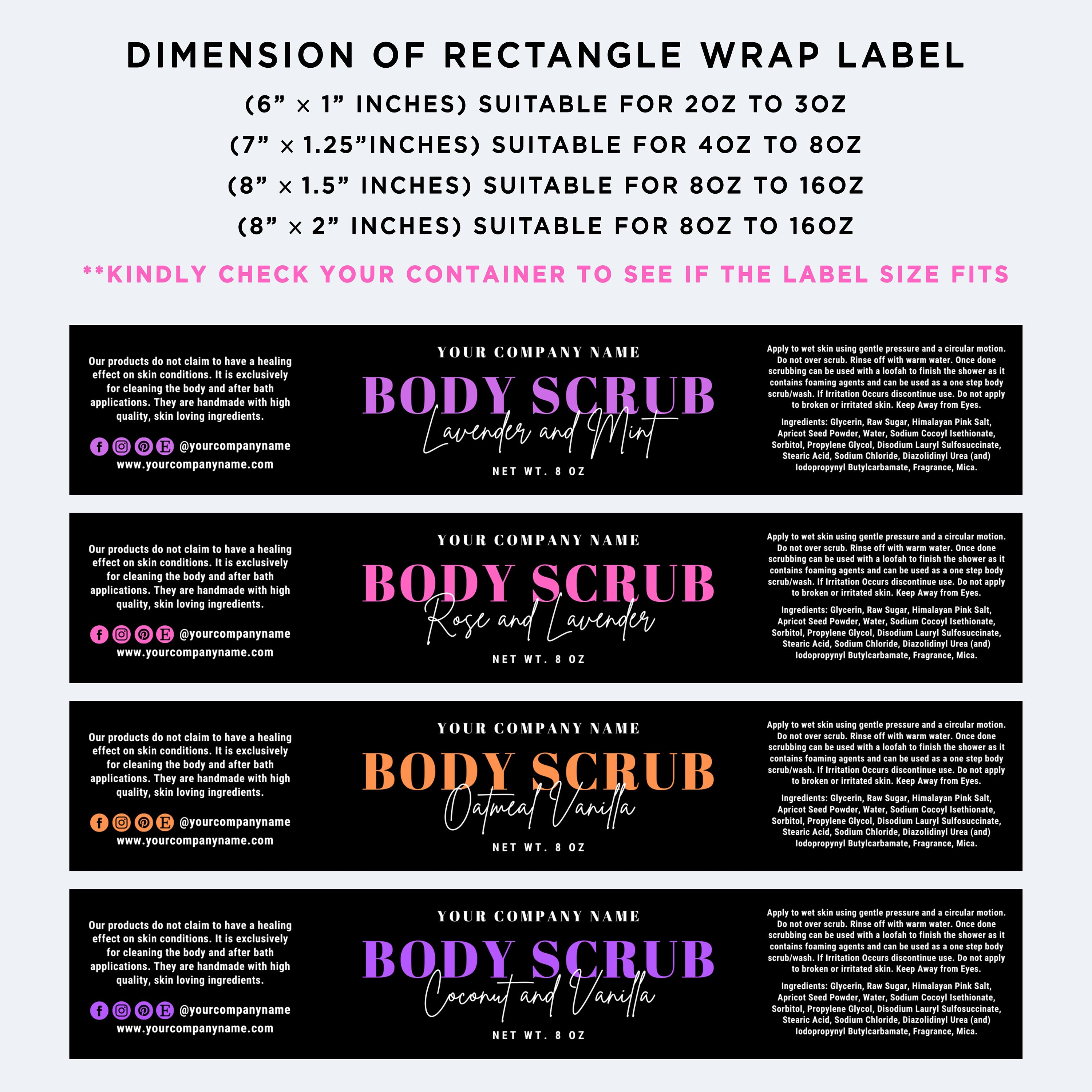 Body Scrub Wrap Label Designs, Body Sugar Scrub Labels, Soak Salts ...