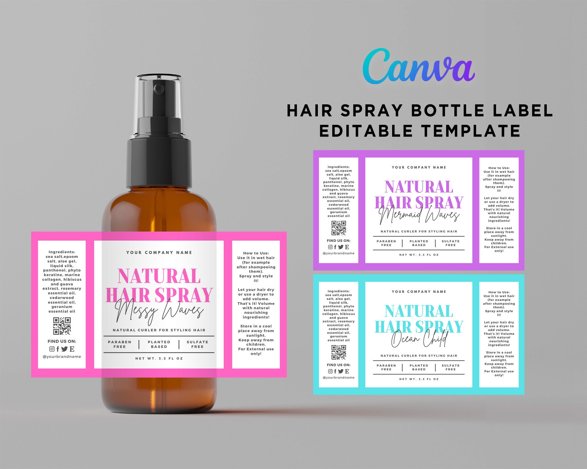 Template for Hair Spray Labels, Hair Spray Bottle Design, Hair Care ...