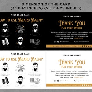 Beard Balm Care Card, Beard Wax Care Card, How to Use Beard Balm, Beard ...