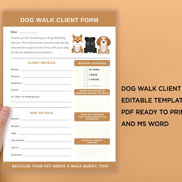 Dog Walking Client Form - Etsy