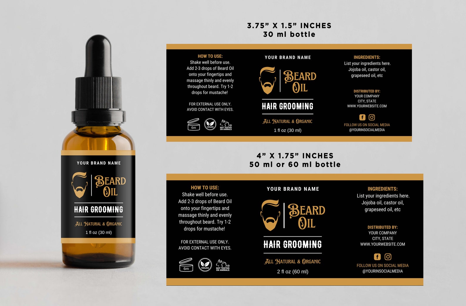 Printable Beard Oil Label Design, Men Care Label, Beard Oil Dropper ...