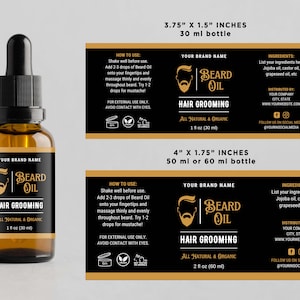 Printable Beard Oil Label Design, Men Care Label, Beard Oil Dropper ...