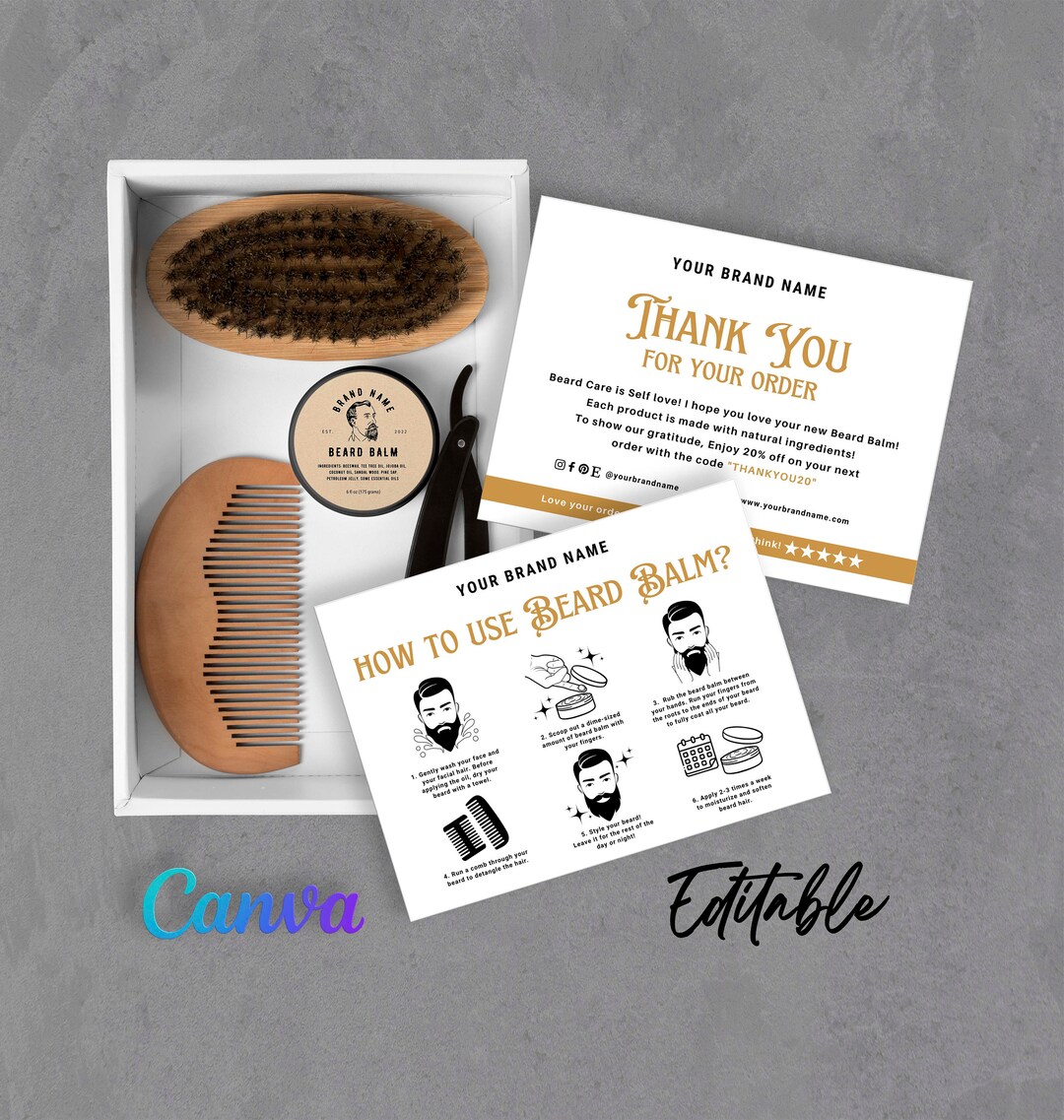 Beard Balm Care Card, Beard Wax Care Card, How to Use Beard Balm, Beard ...