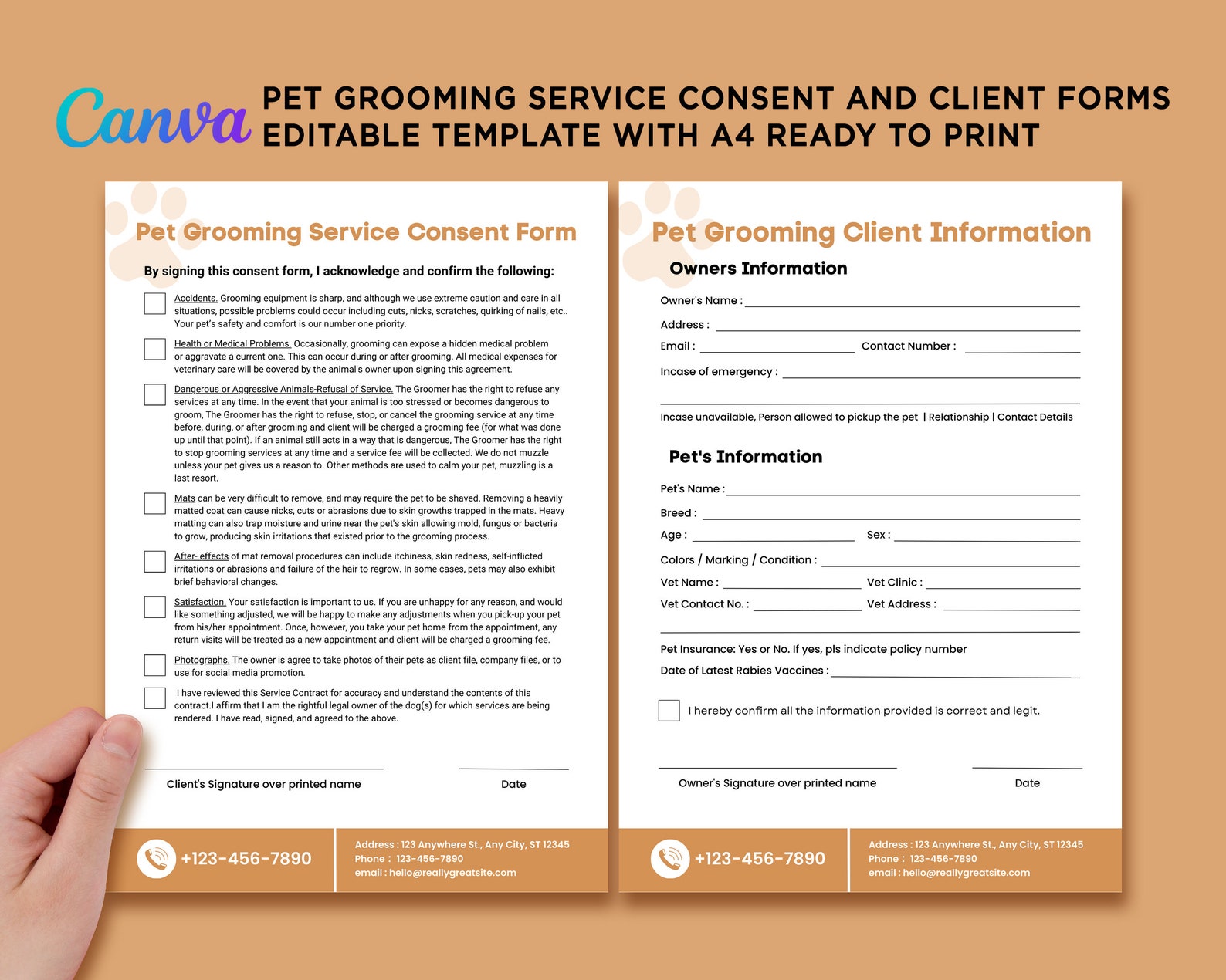 Printable Pet Grooming Business Forms, Pet Grooming Salon Forms, Pet ...