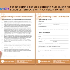 Printable Pet Grooming Business Forms, Pet Grooming Salon Forms, Pet ...