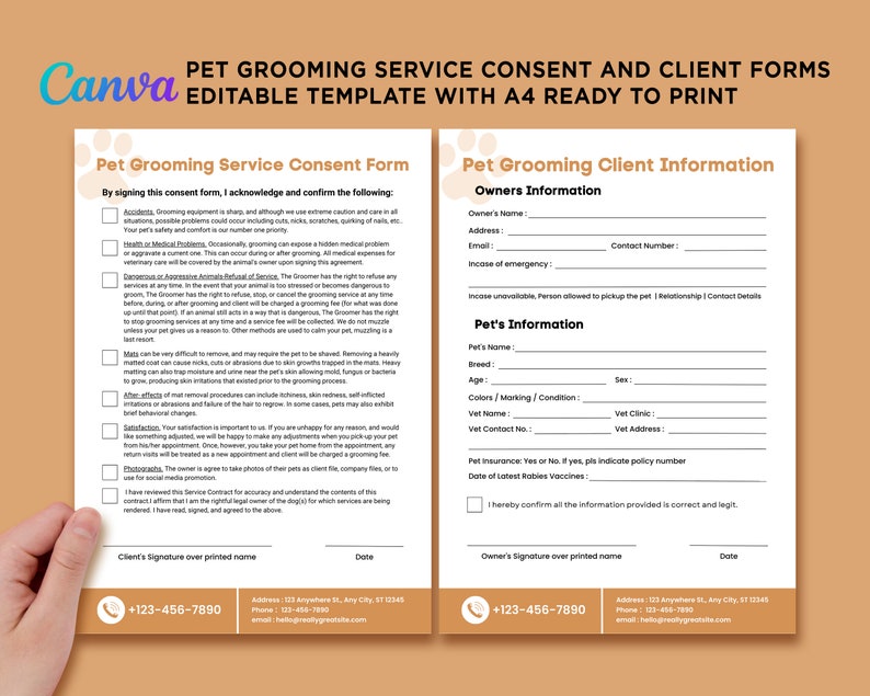 Printable Pet Grooming Business Forms, Pet Grooming Salon Forms, Pet ...
