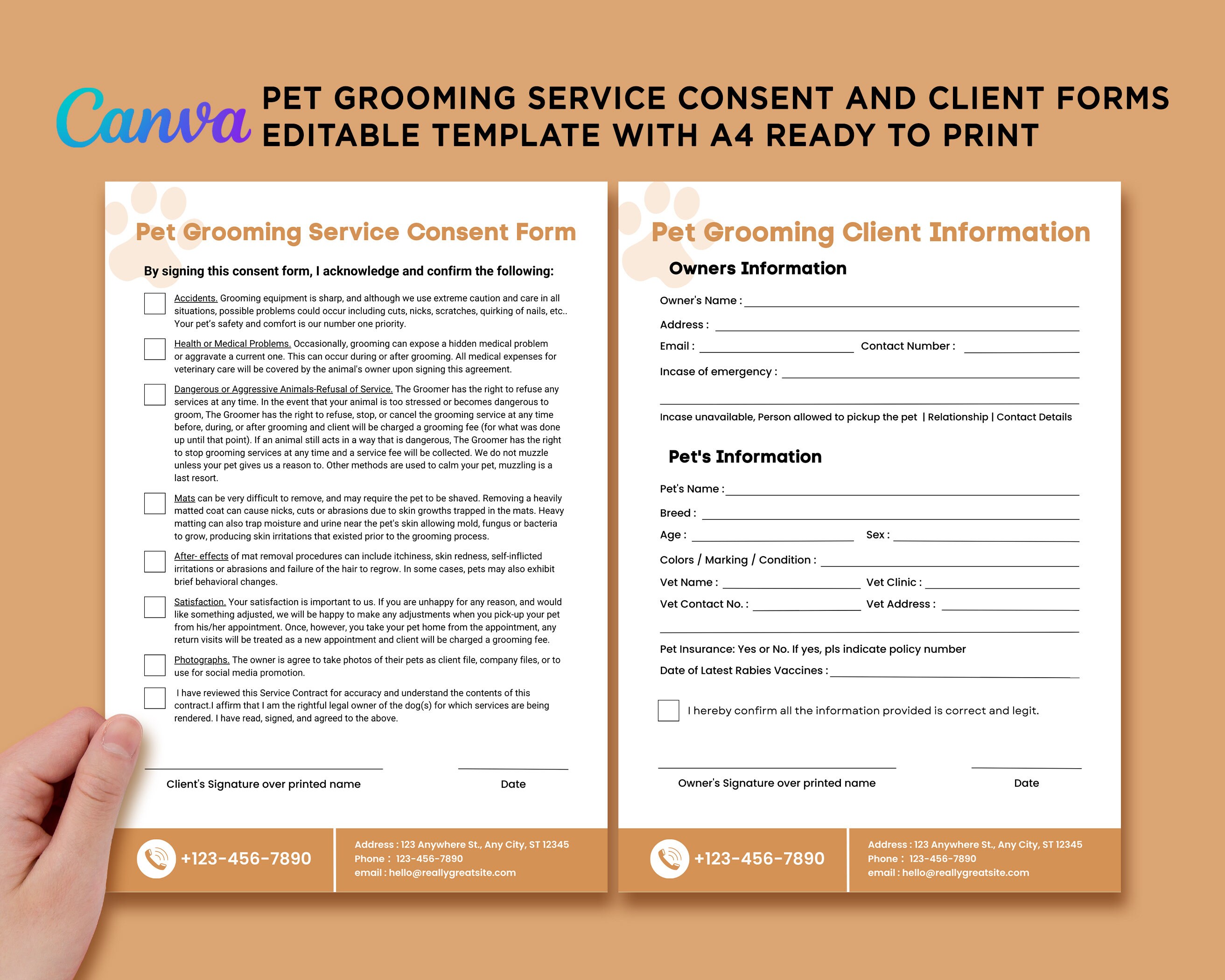 Printable Pet Grooming Business Forms, Pet Grooming Salon Forms, Pet ...