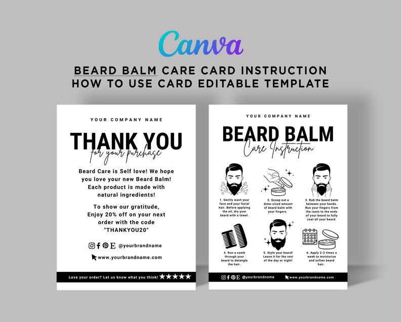 Printable Beard Balm Care Card, How to Use Beard Balm, Beard Balm ...