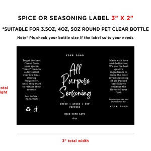 Printable Wrap Label for All Purpose Seasoning. Spice Label 8oz, 4oz ...