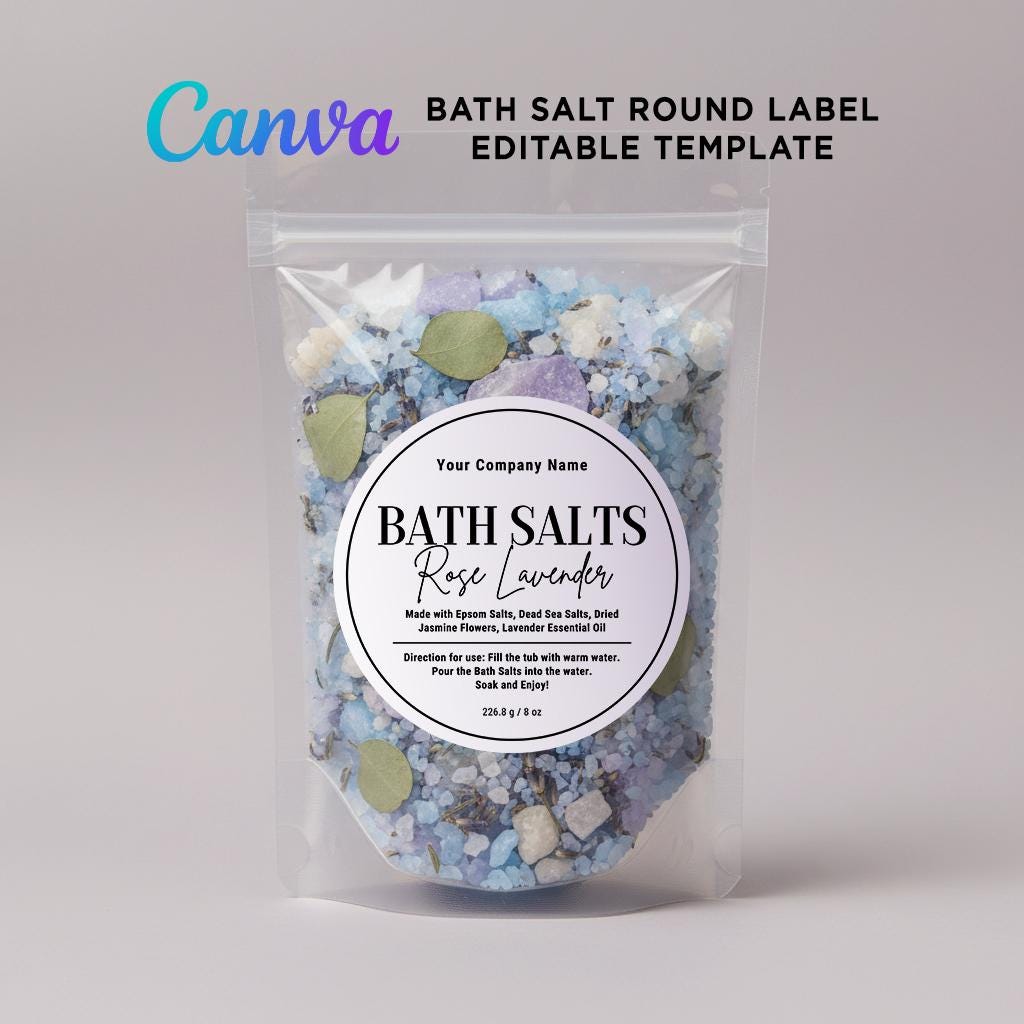 Bath Salts Round Label, Bath Salts Packaging, Foot Scrub Labels, Bath ...