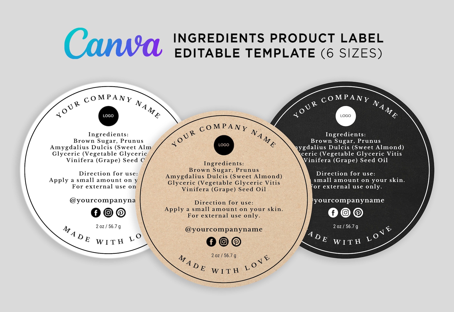 Printable Ingredients Product Label Ingredients Back Circle - Etsy