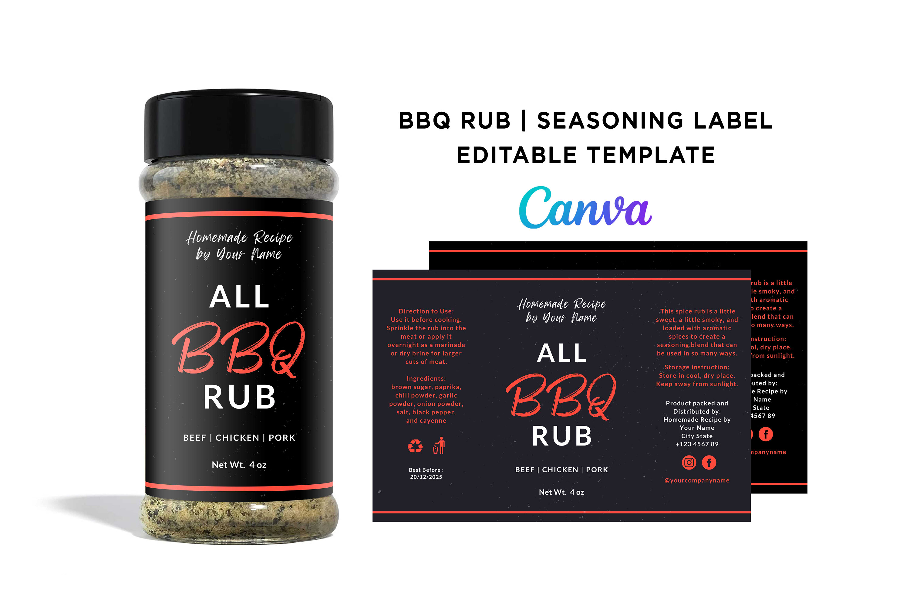 Printable BBQ Rub Wrap Label Sticker BBQ Seasoning 8oz 4oz - Etsy UK