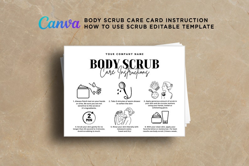 Body Scrub Card, Bath Scrub Care Instructions, How to Use Body Scrub ...