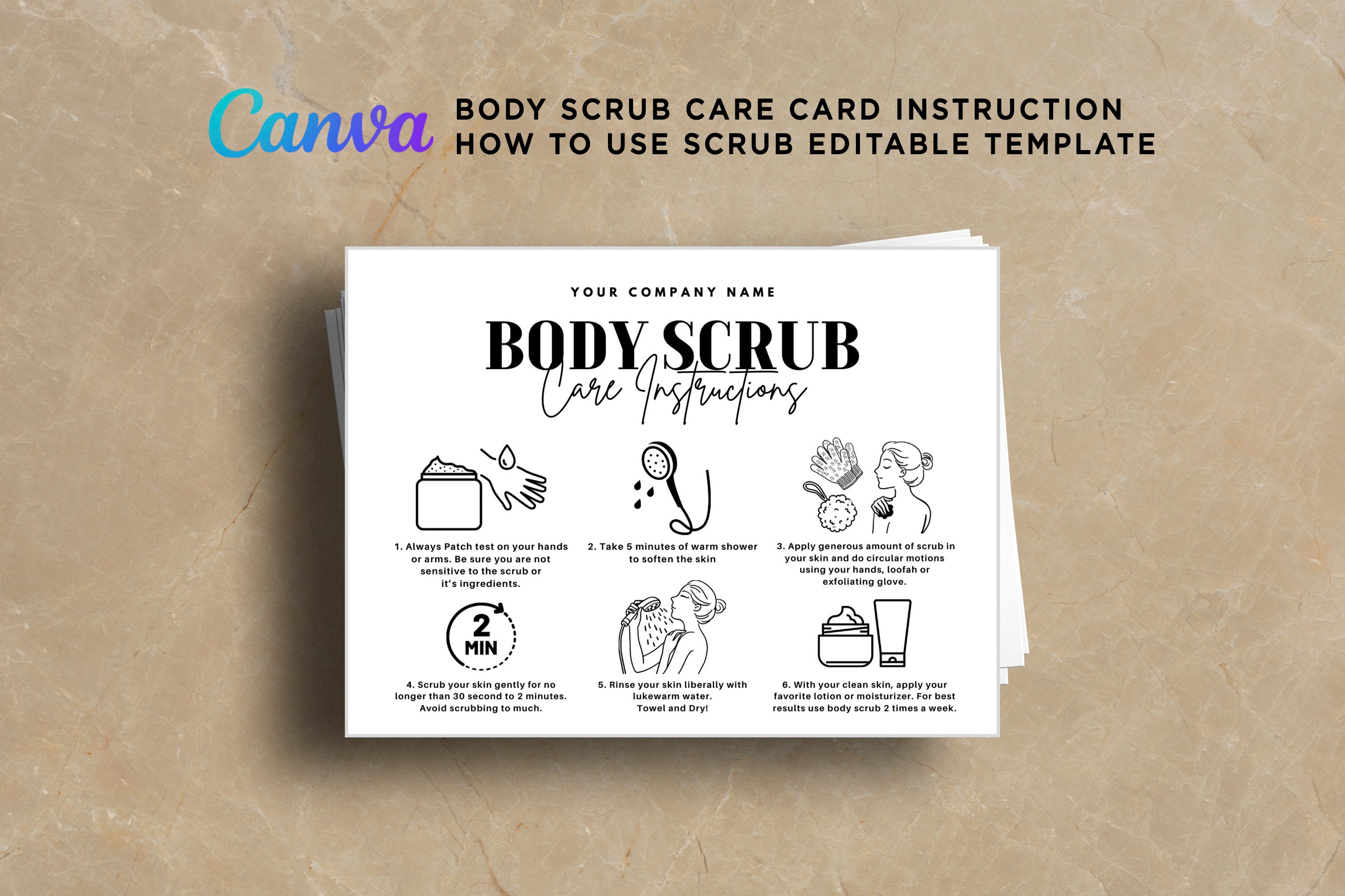 Body Scrub Card, Bath Scrub Care Instructions, How to Use Body Scrub ...
