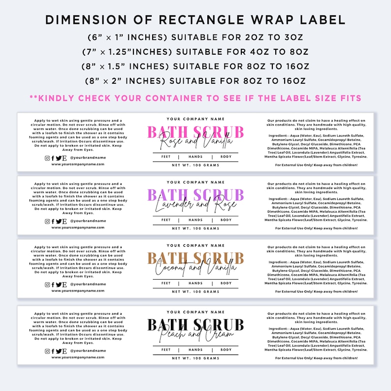 Bath Scrub Wrap Label Designs, Sugar Scrub Labels, Bath Body Scrub ...