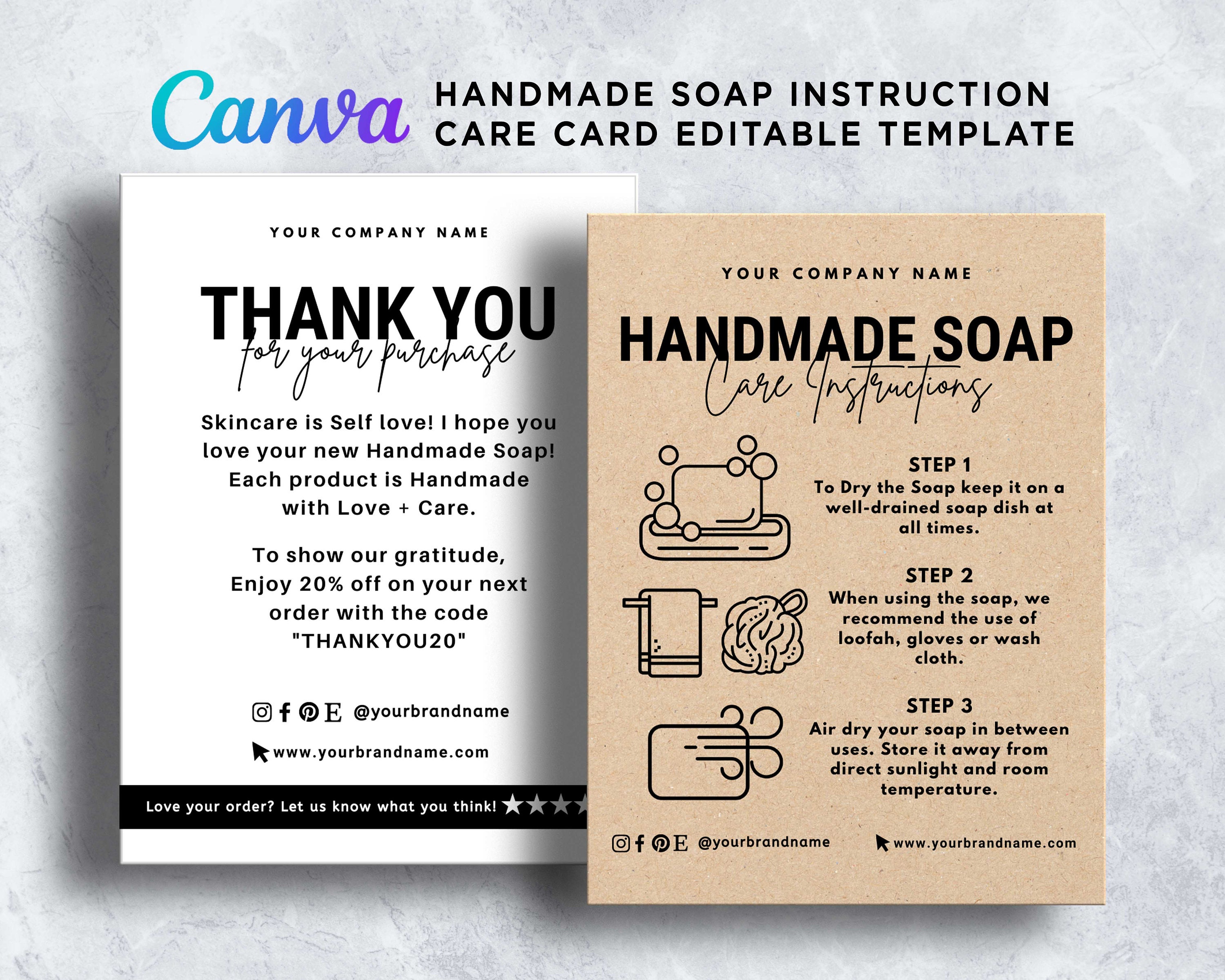 Handmade Soap Care Card, Handmade Soap Care Instructions, How to Use ...