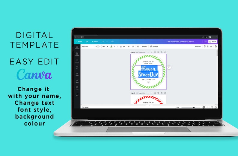 Printable Round Label for Smoothie Flavor Fruit Juice Label - Etsy