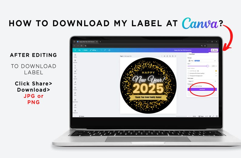 Editable New Year 2026 Round Label Template Canva, Happy New Year ...