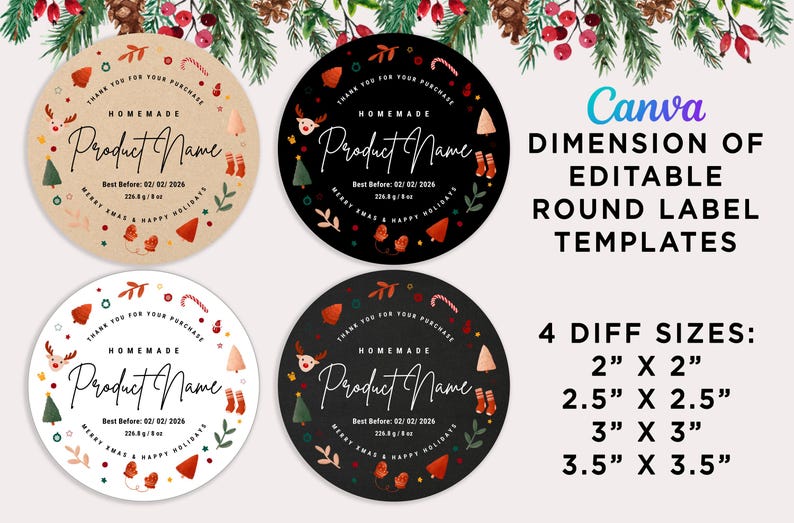 Christmas Theme Round Labels, Printable Christmas Round Tags, Christmas ...