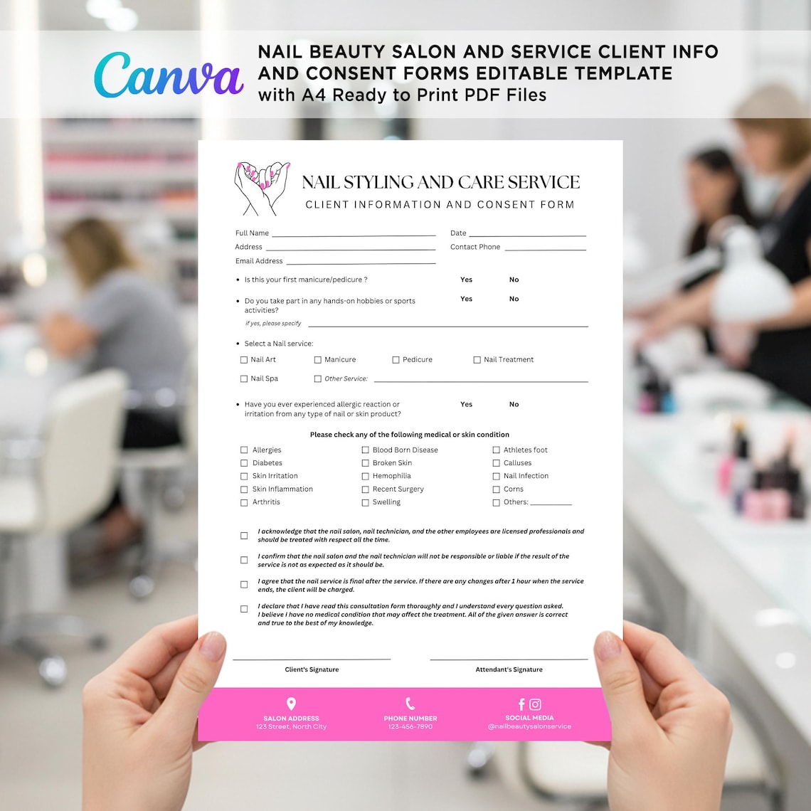 Printable Nail Consent Form, Nail Business Forms, Nail Salon Client ...