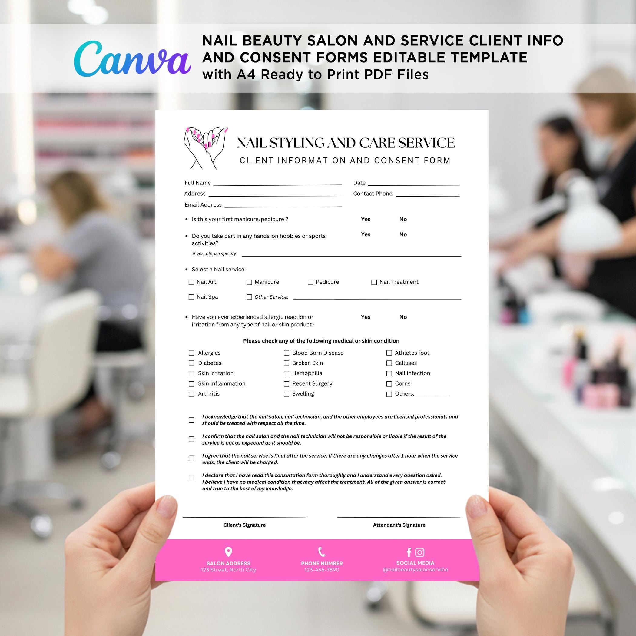 Printable Nail Consent Form, Nail Business Forms, Nail Salon Client ...